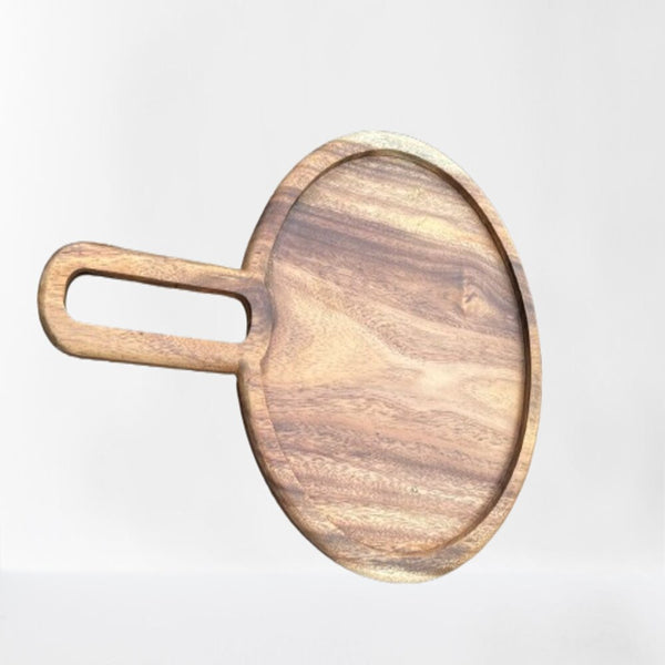 Wooden Round Platter with Unique Handle – Wood Sajawat