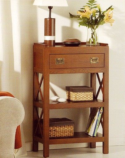 Solid Wood Console Shelf with Drawer – Multi-Tier Narrow Storage Unit ...