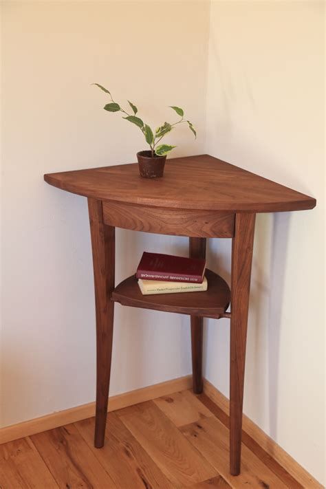 Solid Wood Corner Accent Table with Shelf – Space-Saving Design – Wood ...