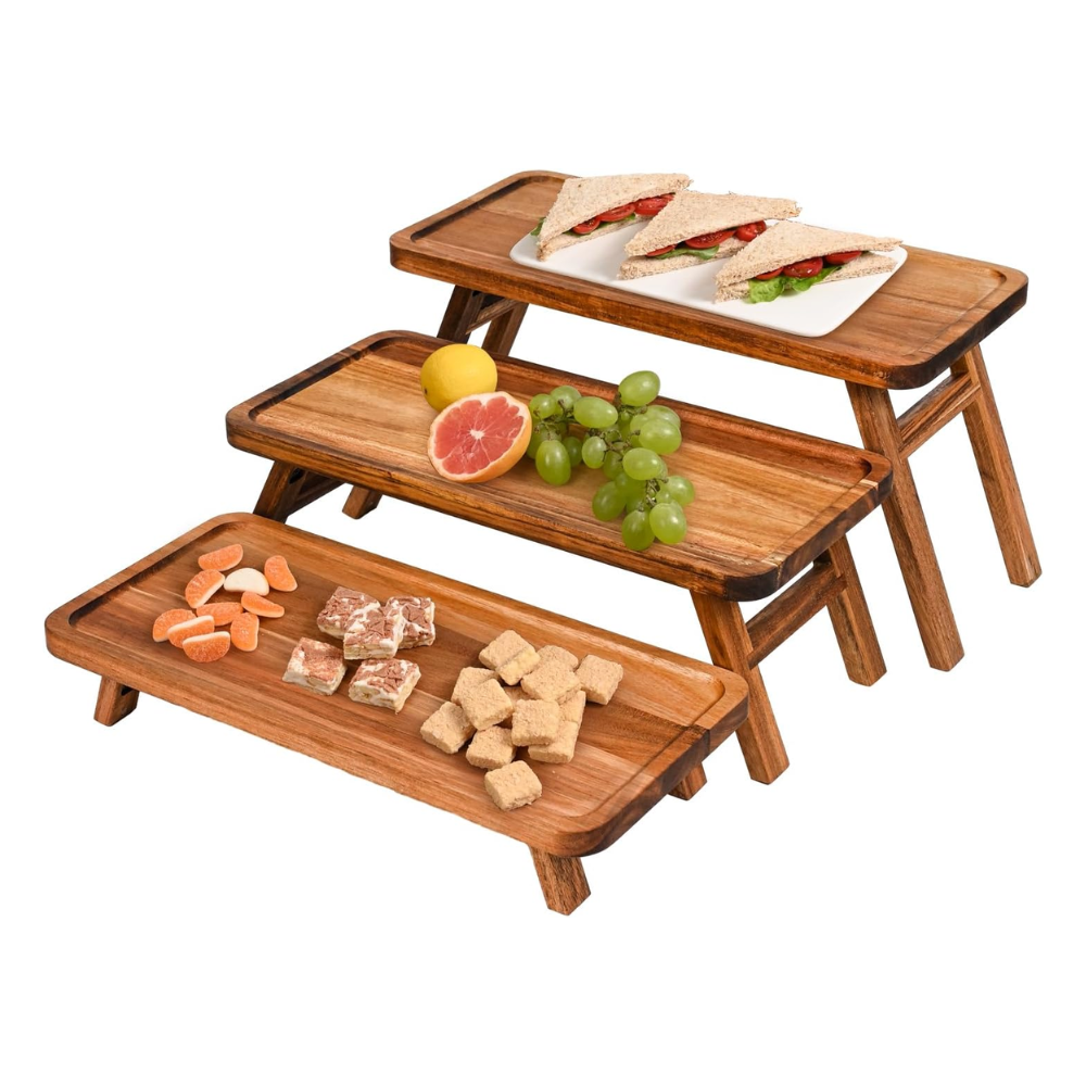 Beautiful 3 Tier- Foldable Wooden Serving Platters – Wood Sajawat