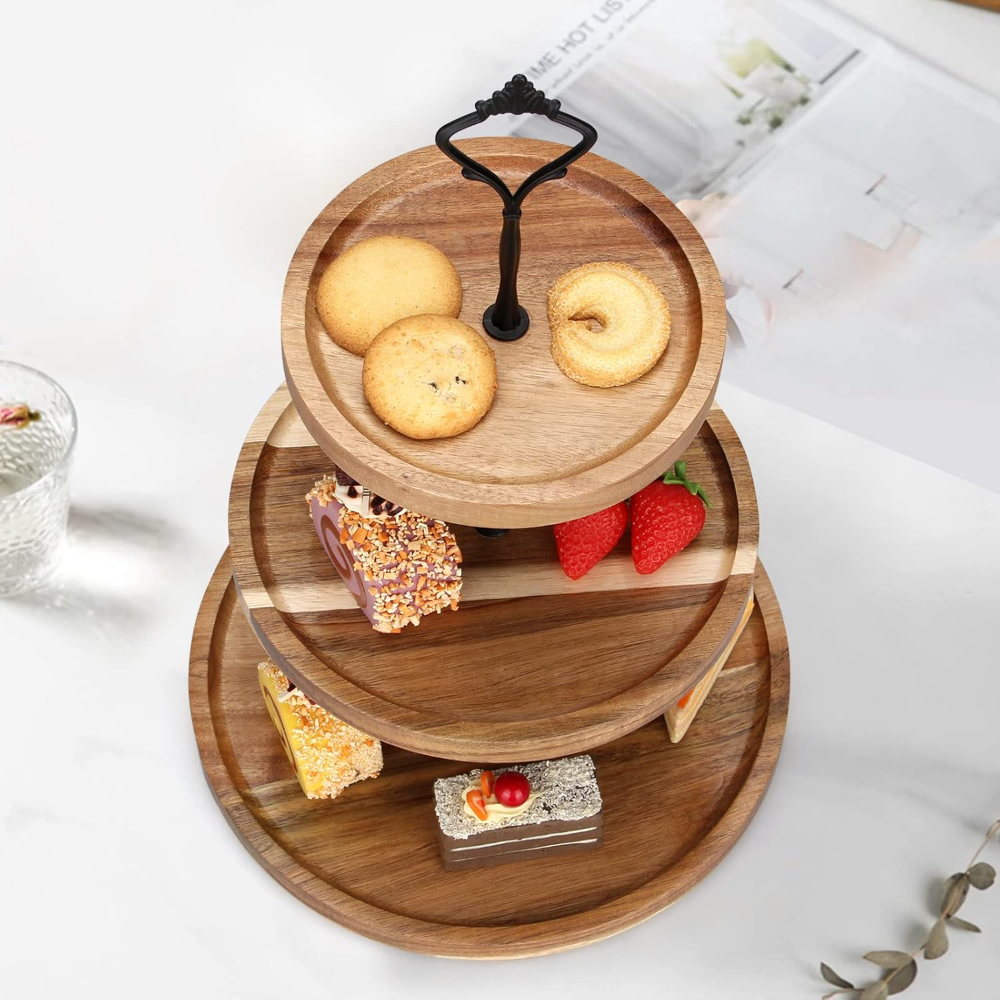 3 Tier- Wooden Cake Stand – Wood Sajawat