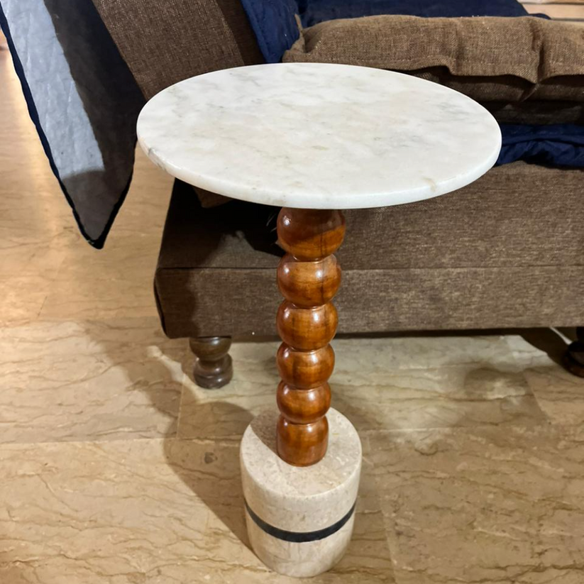 Wooden Marble Sofa Side Table – Wood Sajawat