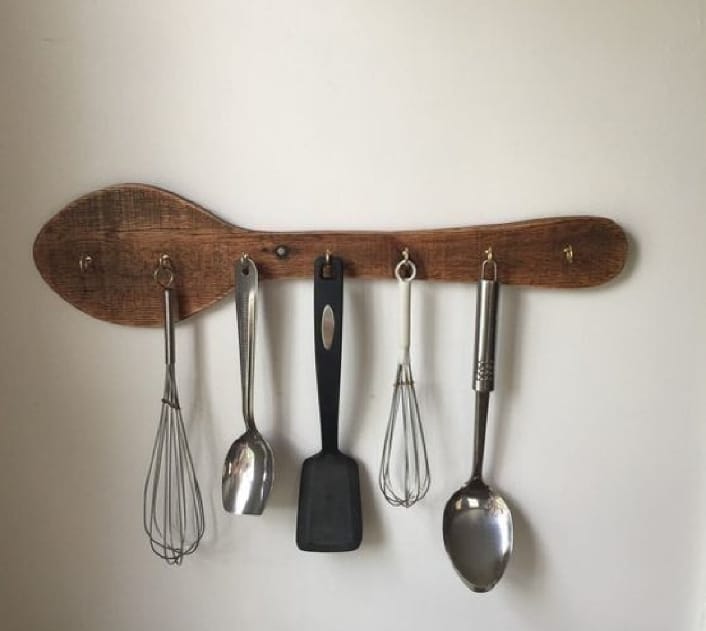 Wall-Mounted Wooden Spoon Utensil Holder – Rustic Kitchen Hanging Rack ...